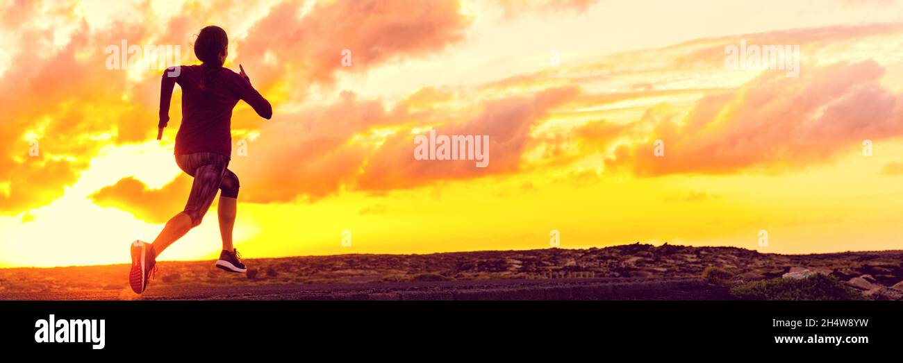 Run sport athlete running in sunset - Silhouette of fitness girl ...