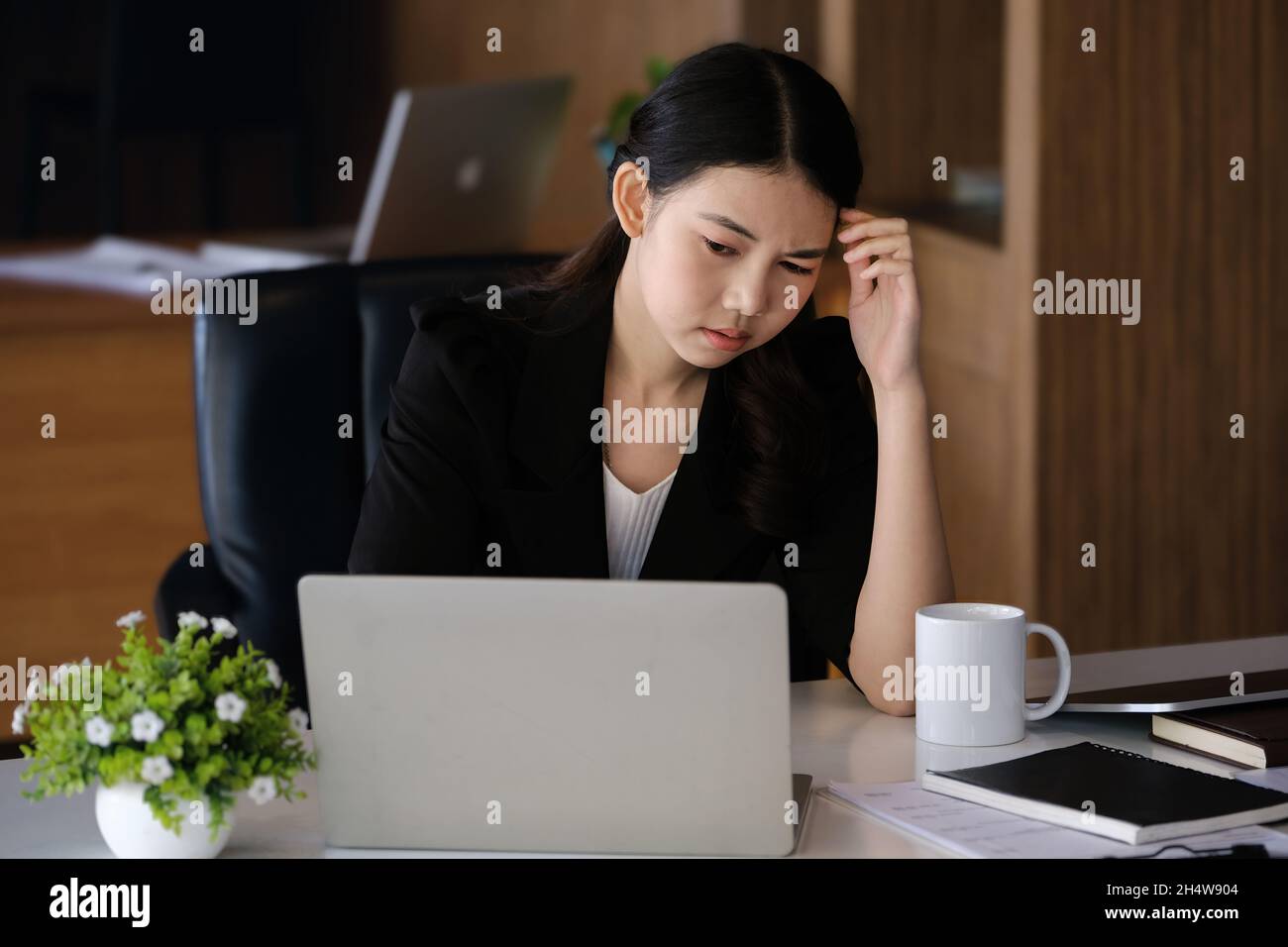 Company employees show boredom from unfinished work using computer ...