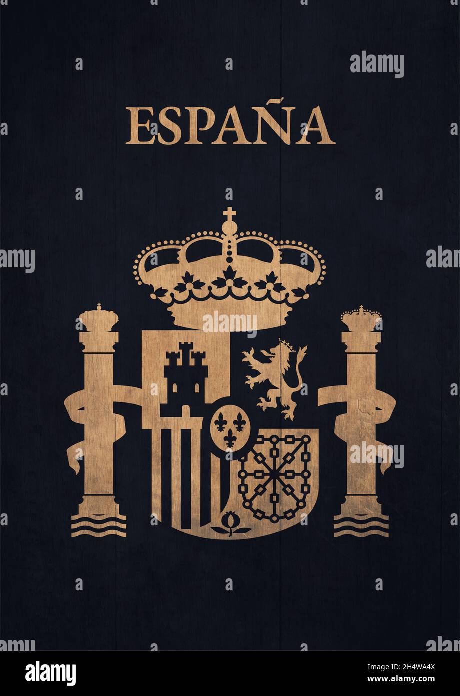 with coat of arm the major spanish symbol, and minimalist country map ...