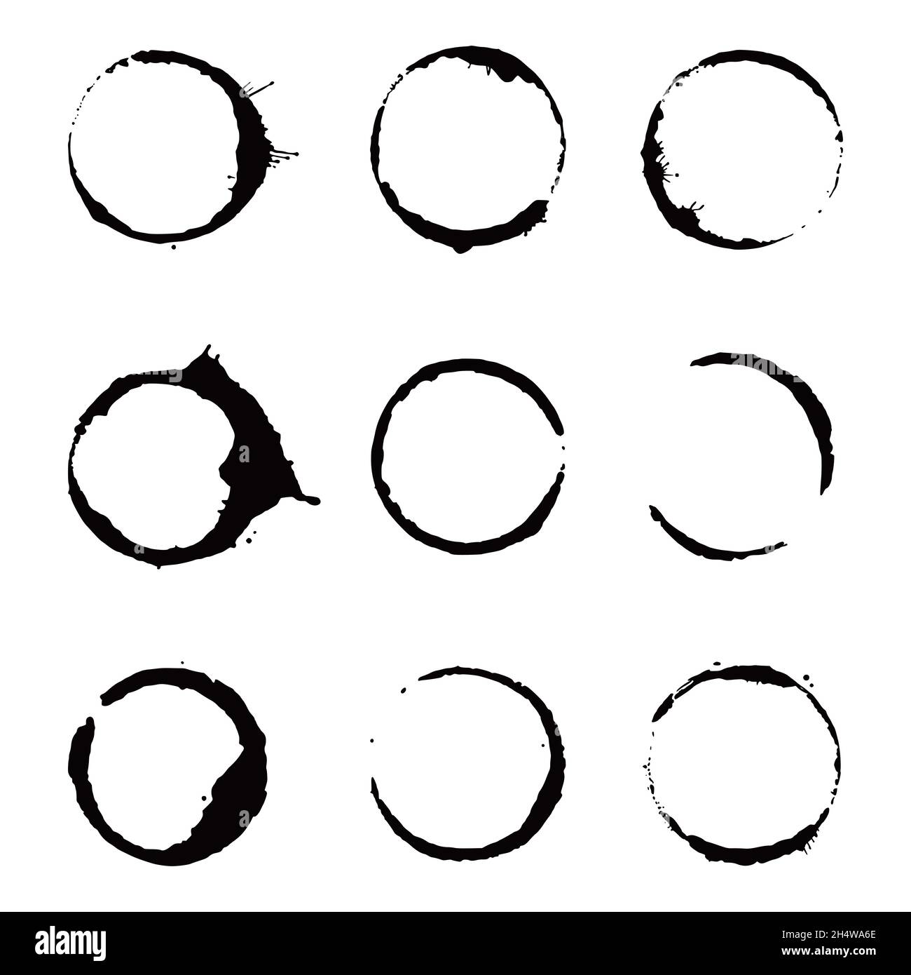 Coffee stain ring set. Vector illustration. Drink stain stamp with ...