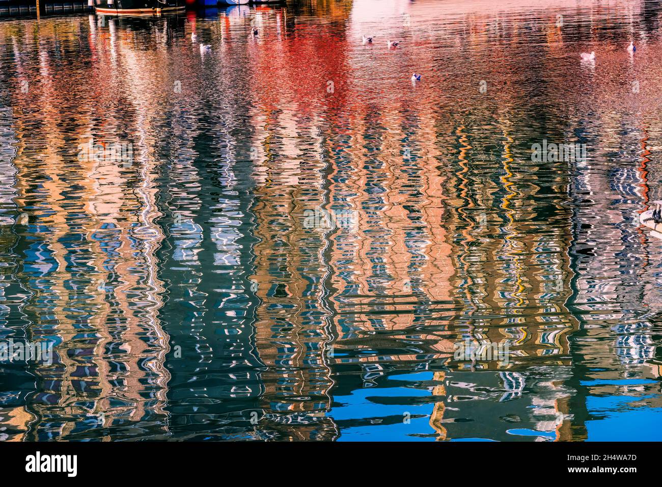 Colorful Waterfront Reflections Abstract Inner Harbor Honfluer France ...