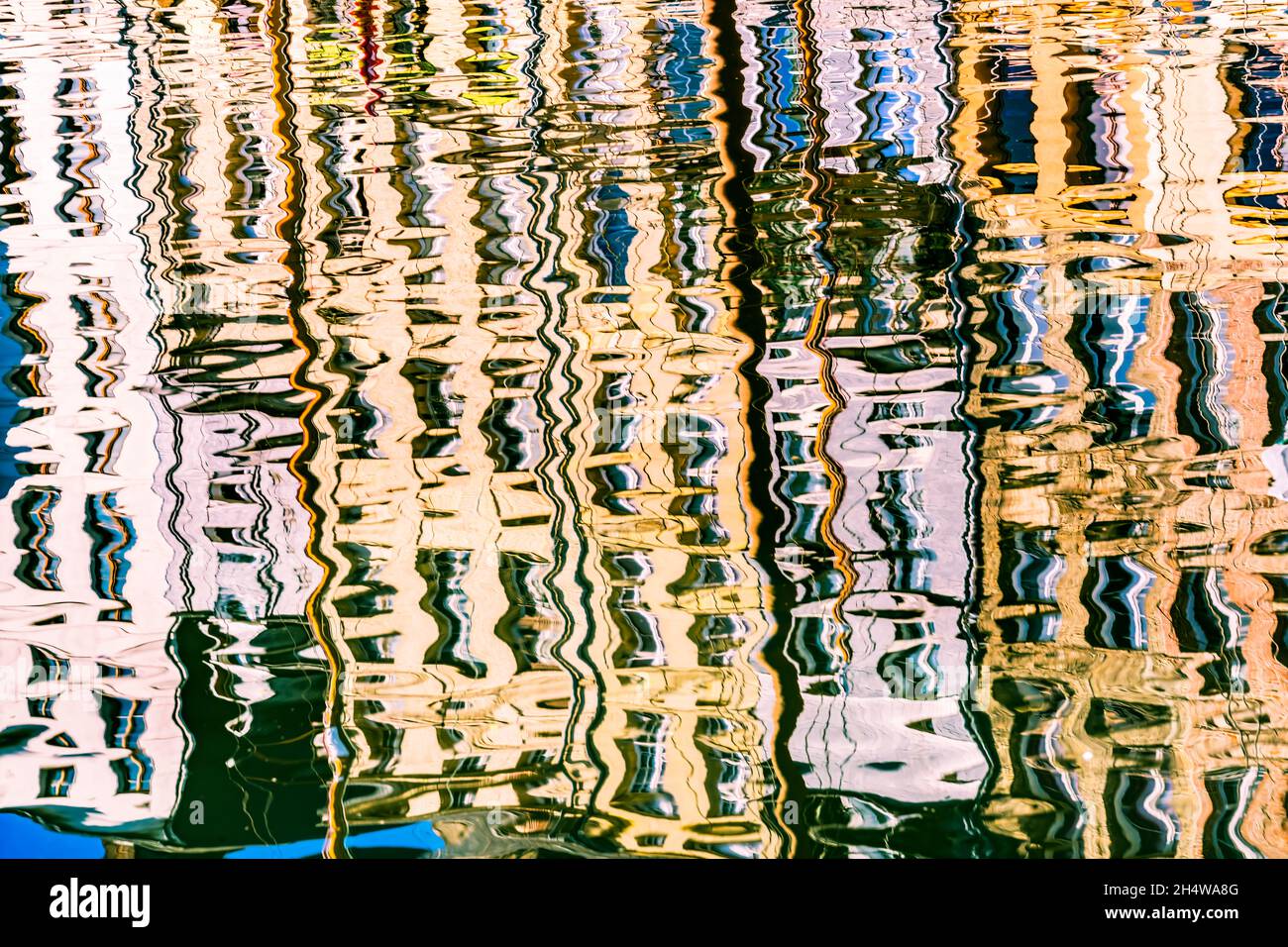 Colorful Waterfront Reflections Abstract Inner Harbor Honfluer France ...