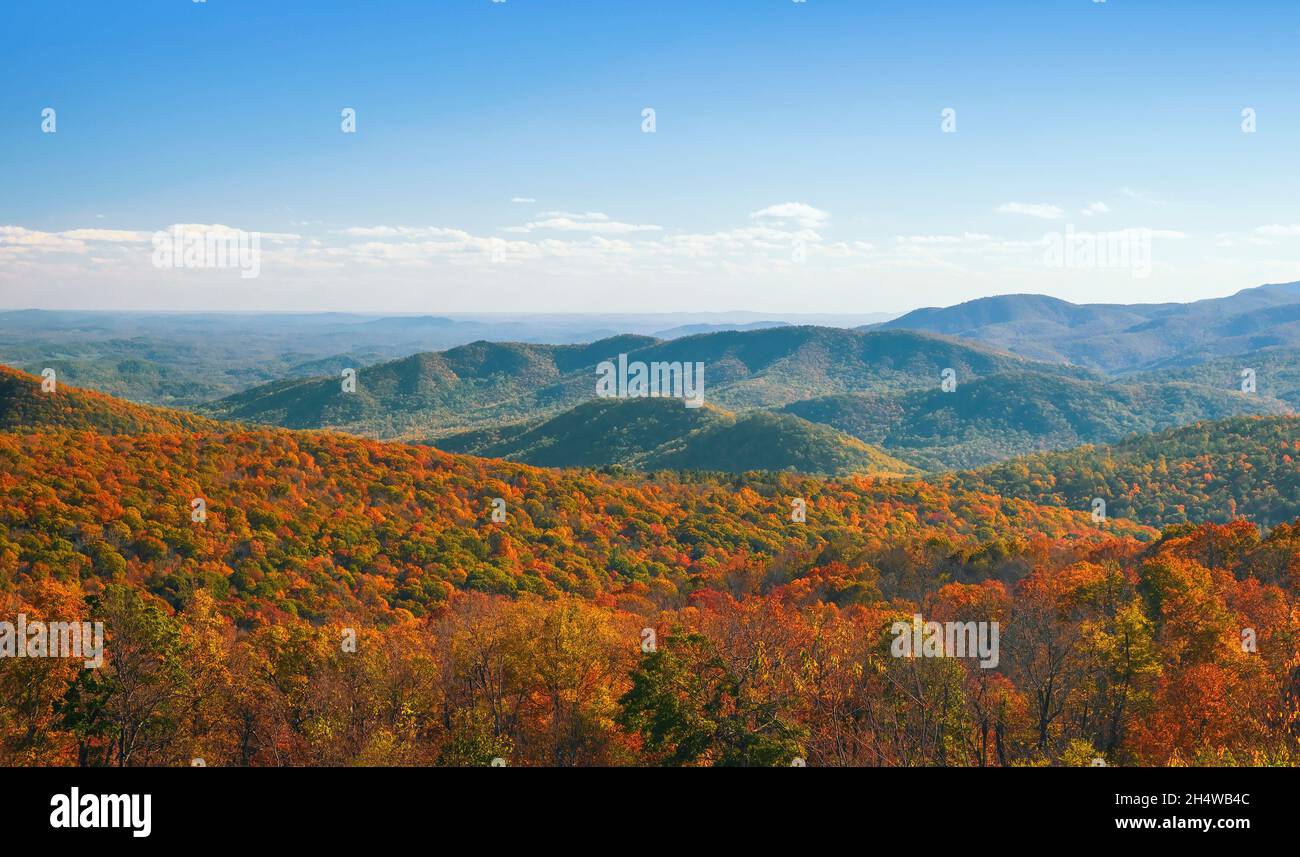 Colorful view of Blue Ridge mountain ridges from Skyline Drive in ...