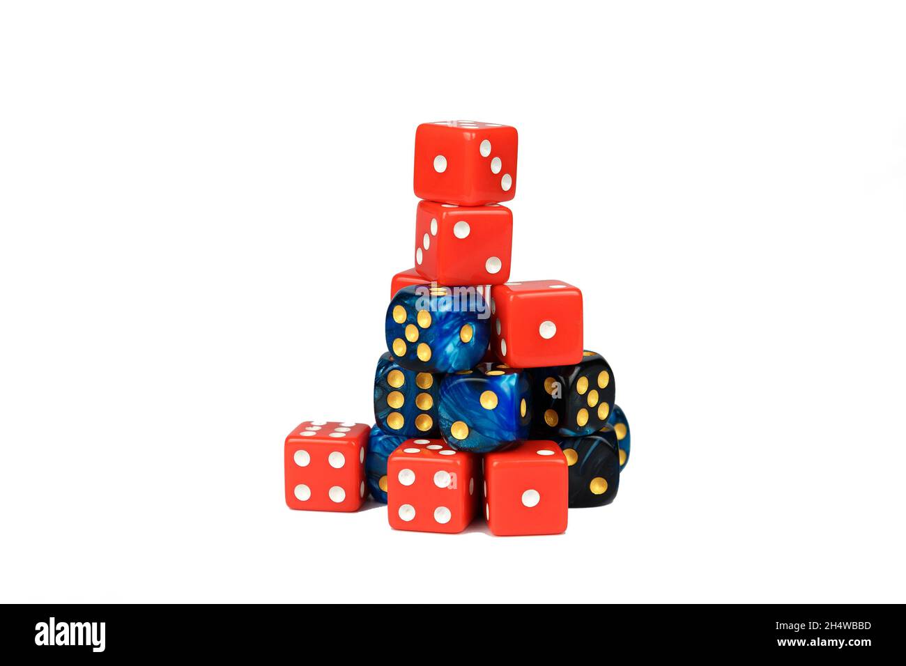 Playing cubes of red and blue color in stacked in the form of a ...