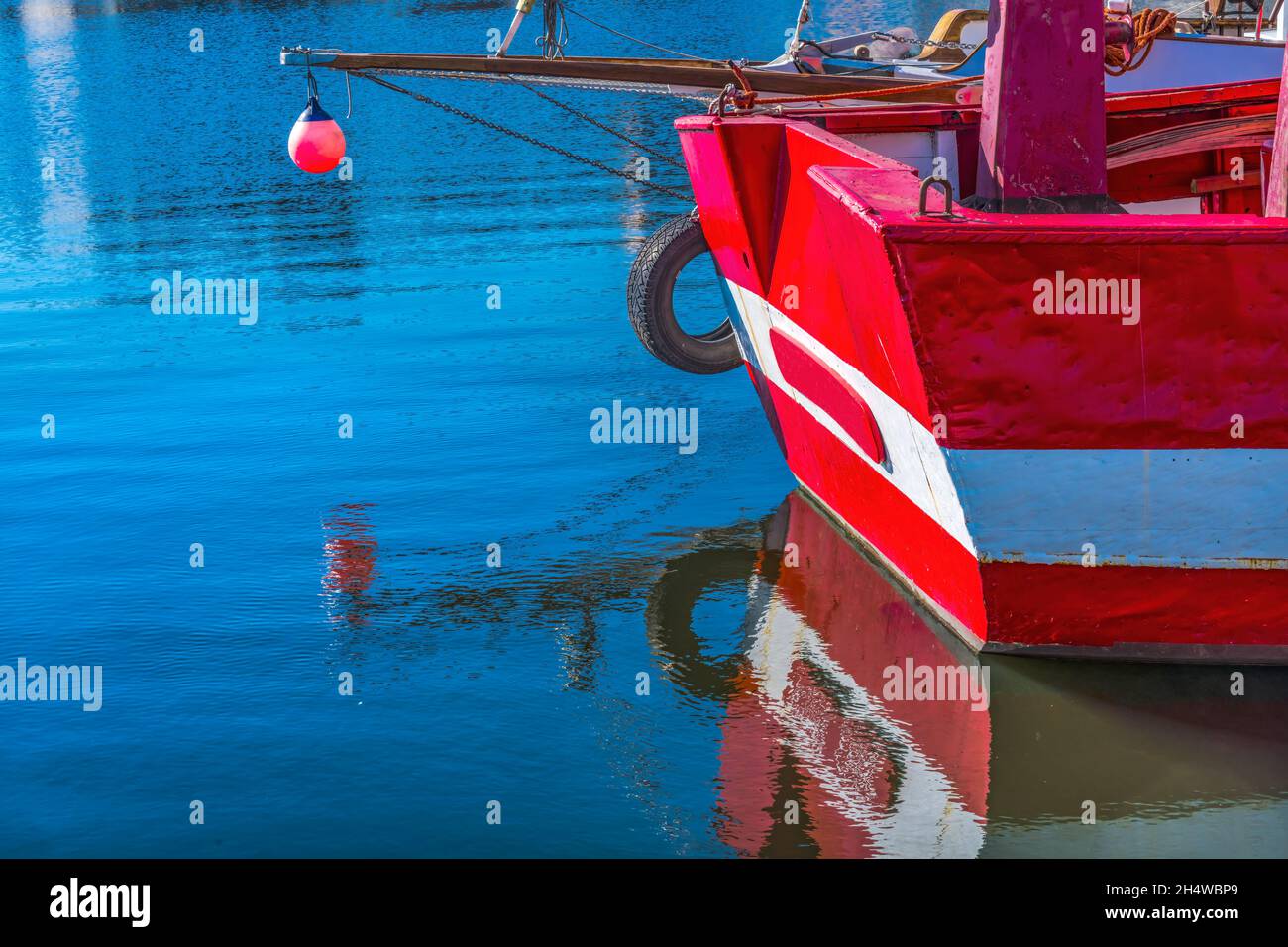 Colorful Marina Red Boat Waterfront Reflections Inner Harbor Honfluer ...