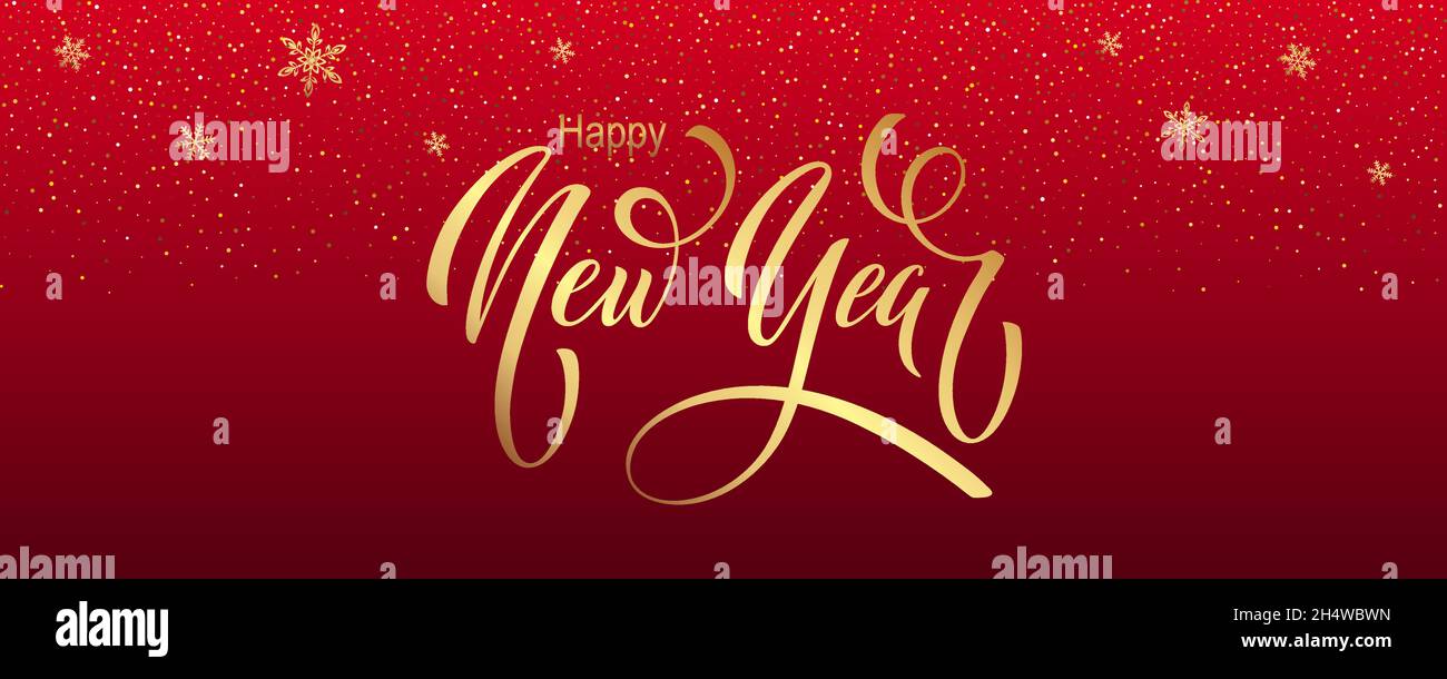Happy New Year hand lettering calligraphy. Vector holiday illustration ...