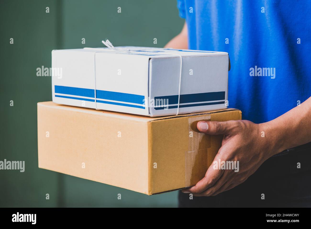 Hand holding parcel cardboard box Stock Photo - Alamy
