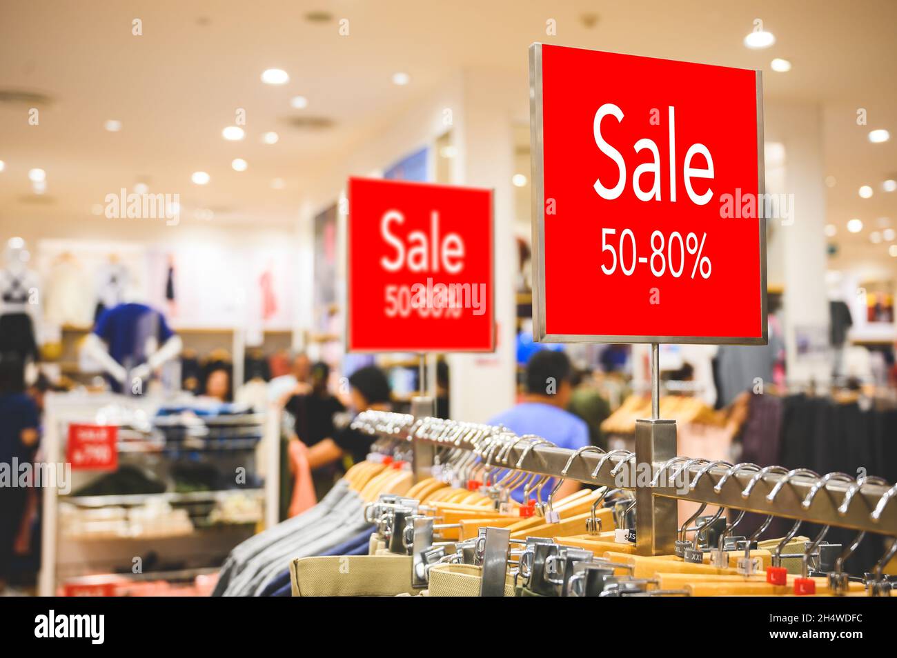 Sale mock up advertise display at clothes line Stock Photo - Alamy