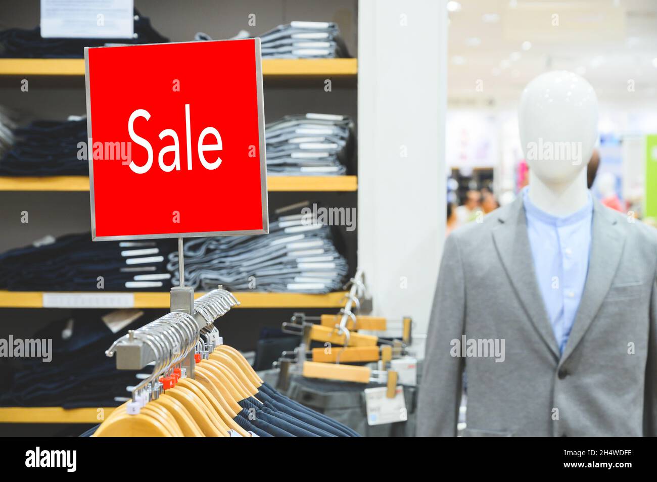 Sale mock up advertise display at clothes line Stock Photo - Alamy