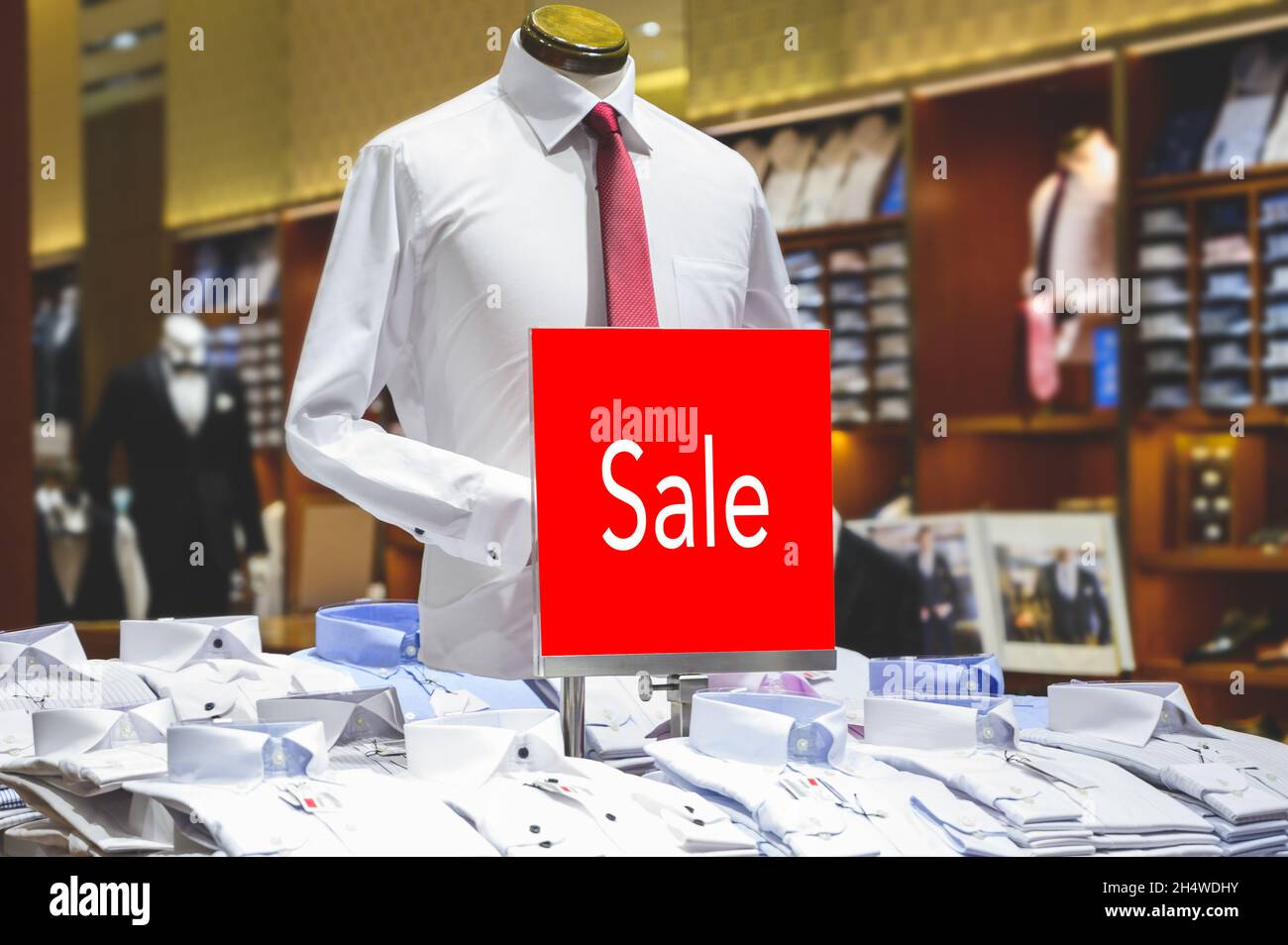 Sale mock up advertise display at clothes line Stock Photo - Alamy