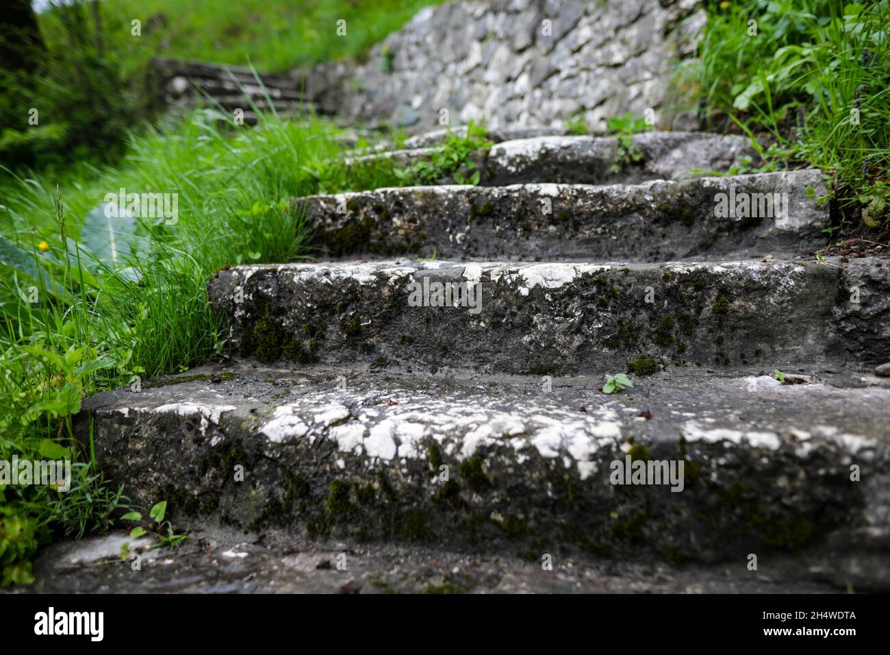 Shallow depth of field (selective focus) image with medieval stone ...