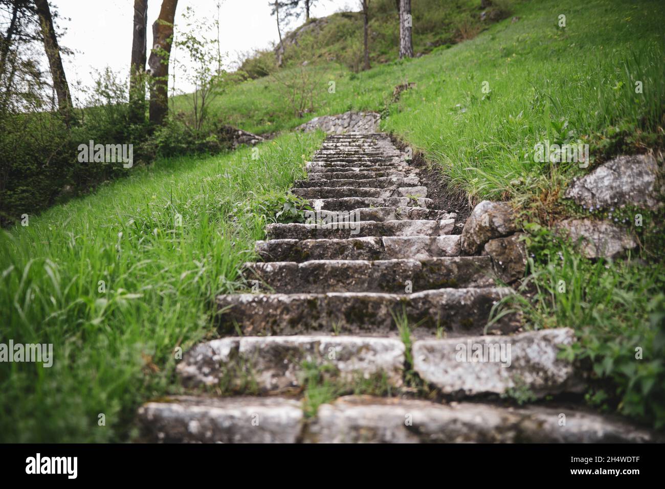 Shallow depth of field (selective focus) image with medieval stone ...