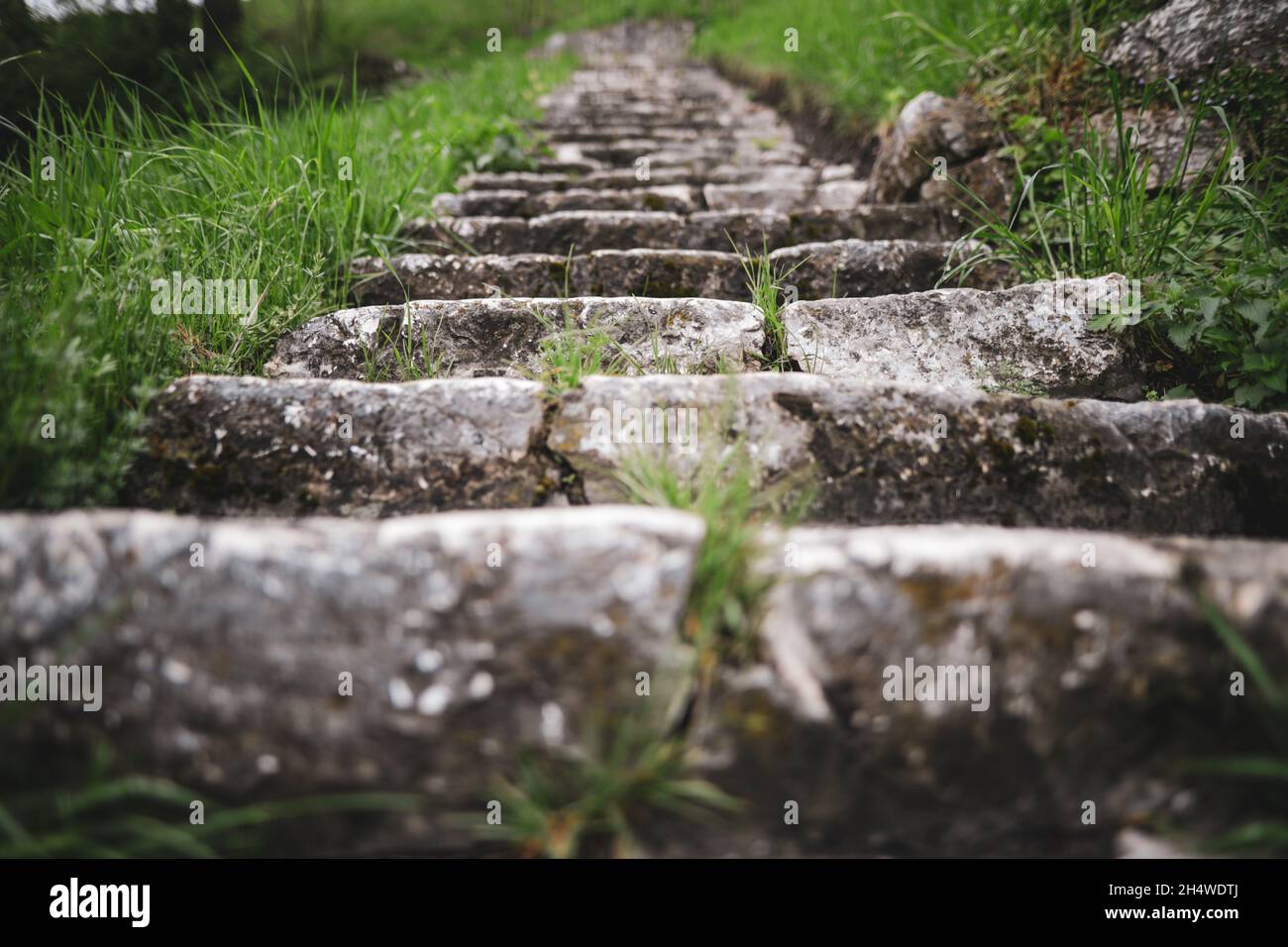 Shallow depth of field (selective focus) image with medieval stone ...