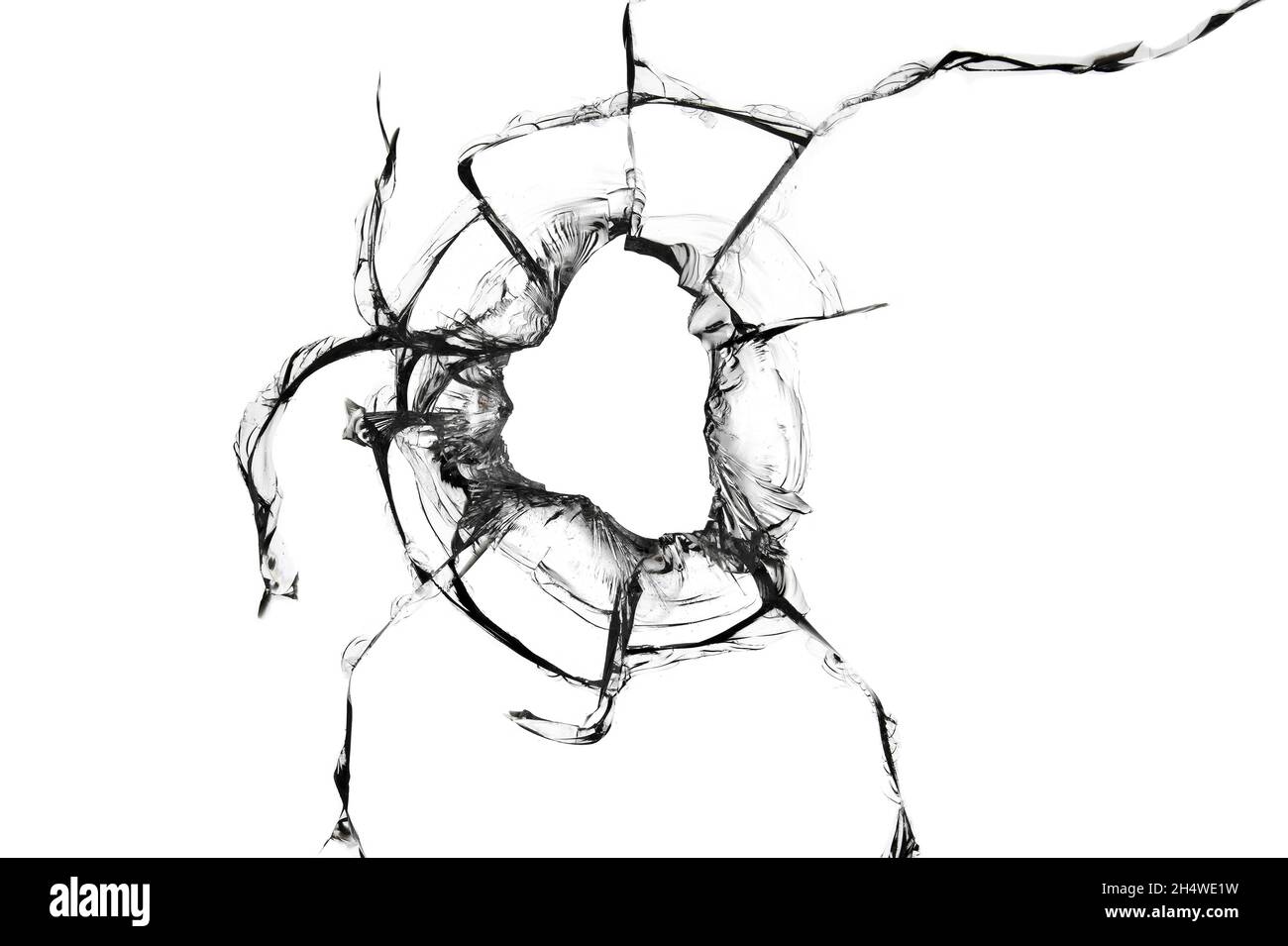 The concept of a hole in a broken window. Cracks on the glass for ...