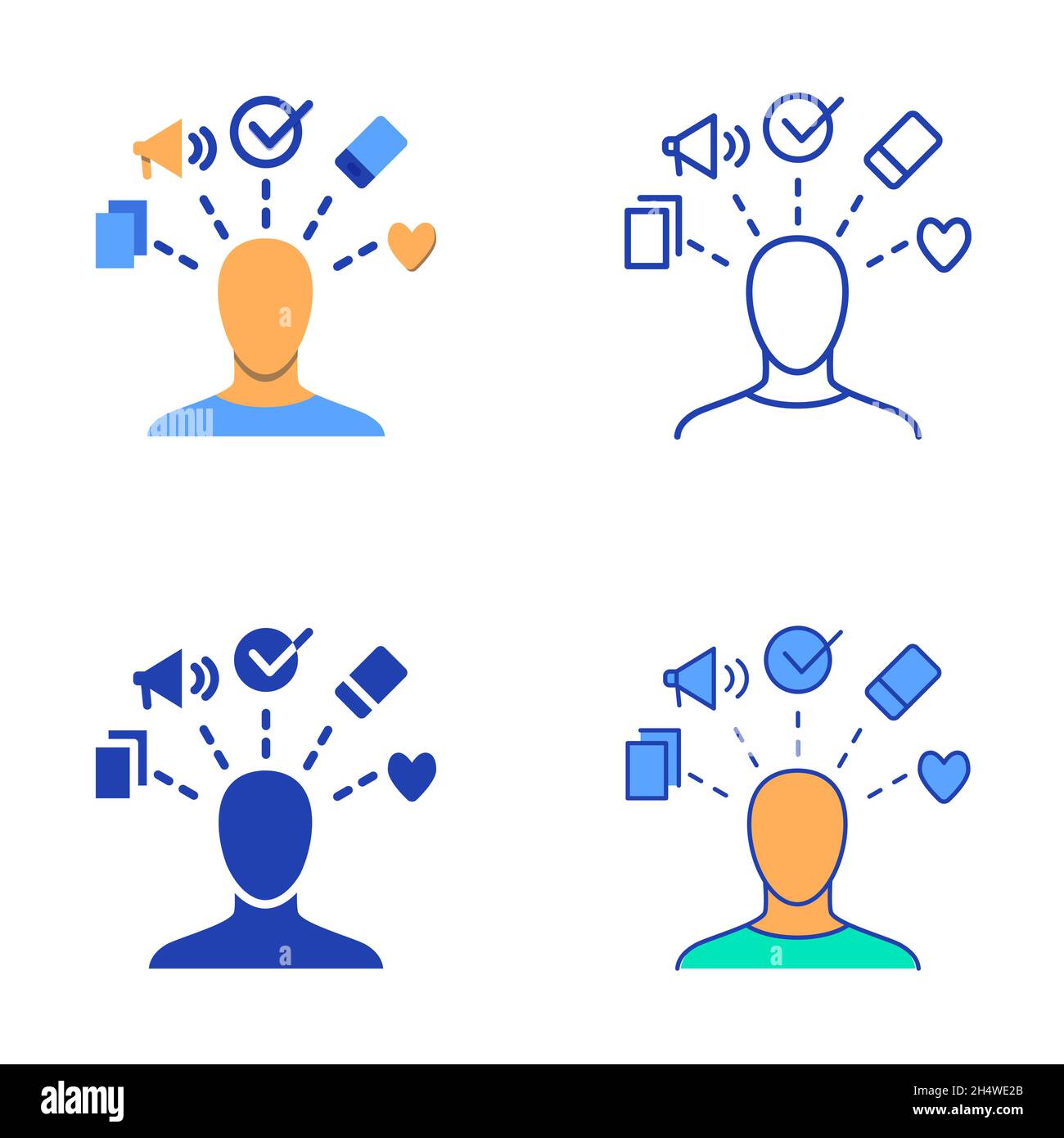 Distracted person icon set in flat and line style. Concentration loss ...