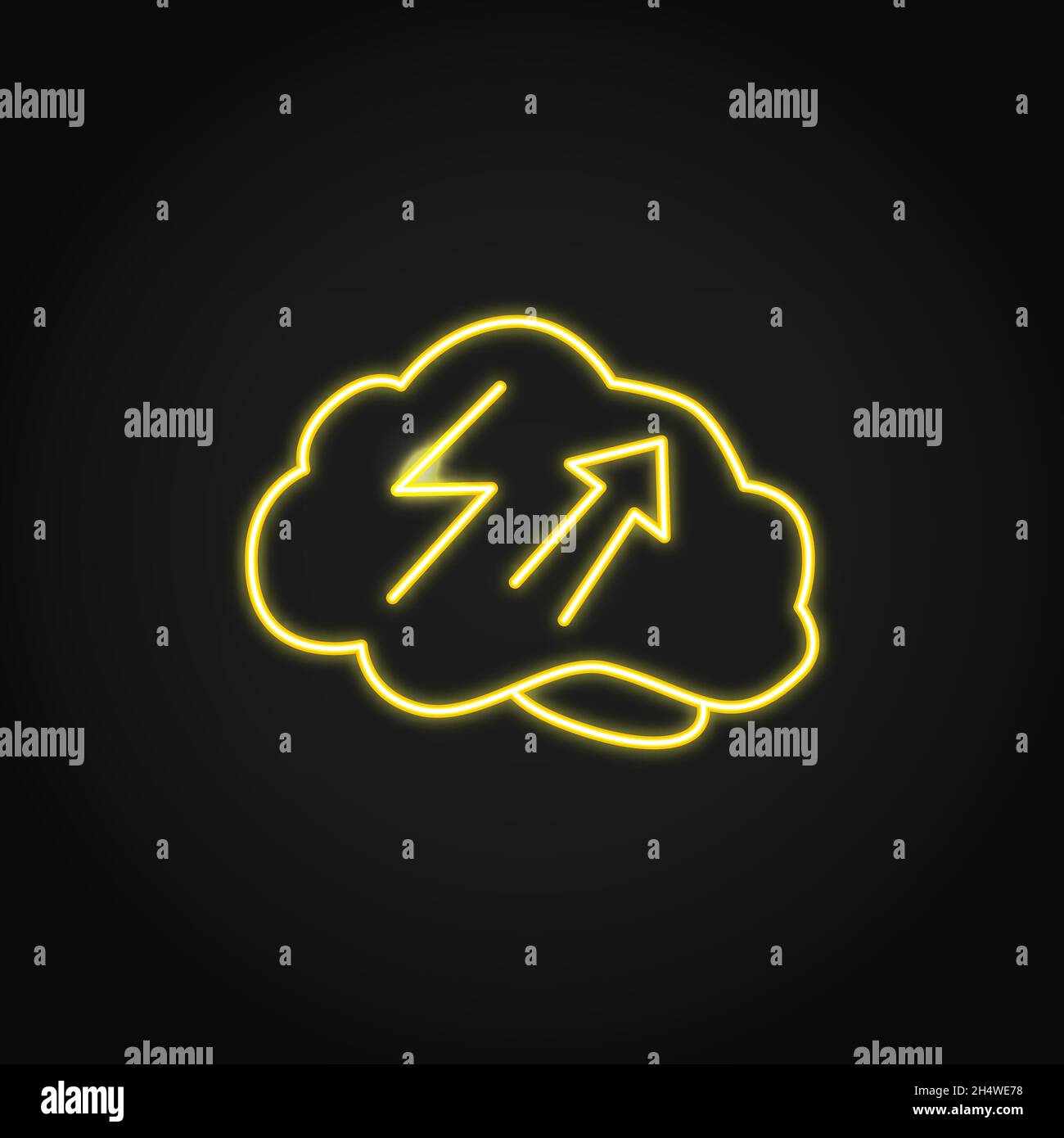 Neon increased energy icon in line style. Brain with lightning symbol ...