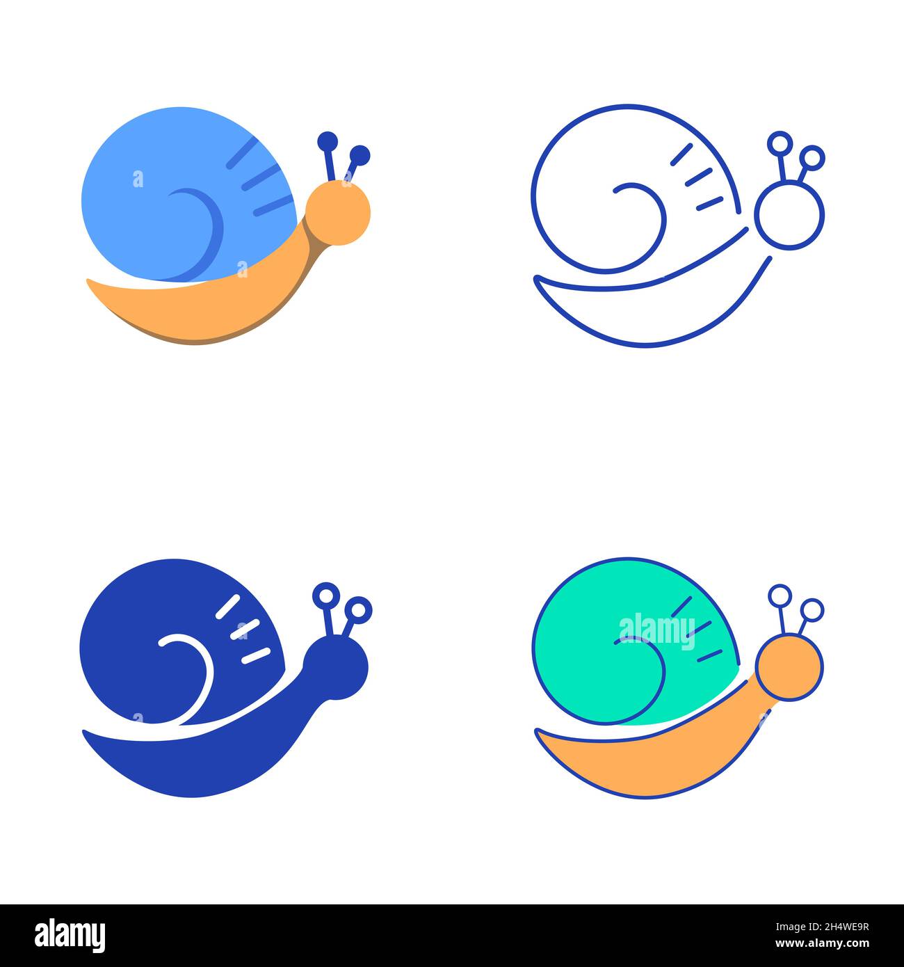 Slow snail icon set in flat and line style. Vector illustration Stock ...