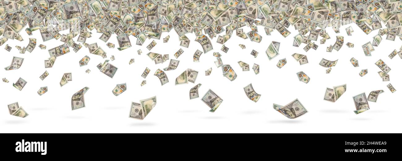 Money is falling from the sky. Isolate on falling banknotes. One ...