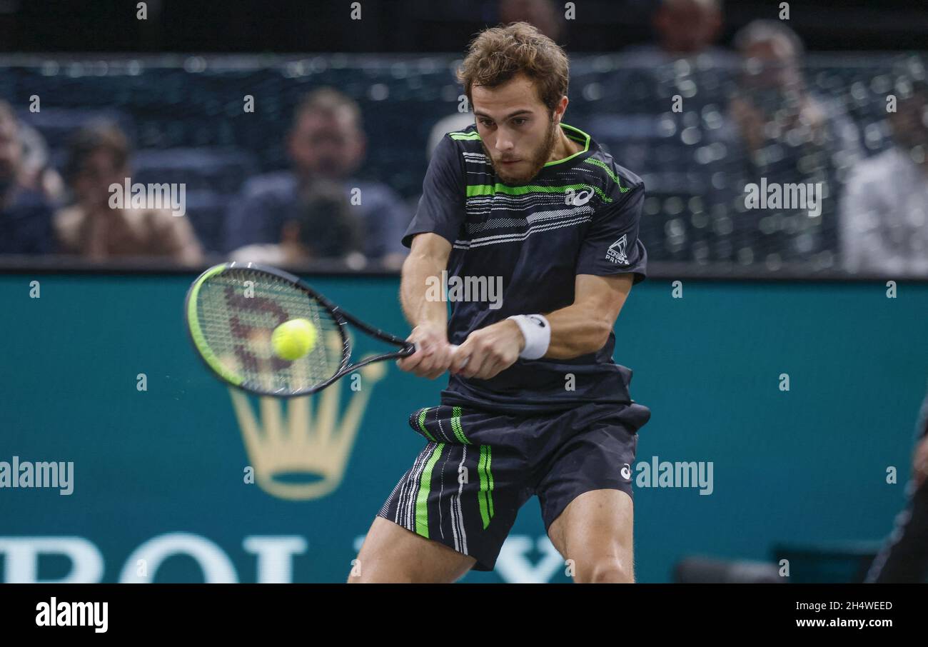 Hugo GASTON (FRA) In action during the Rolex Paris Masters 2021, match ...