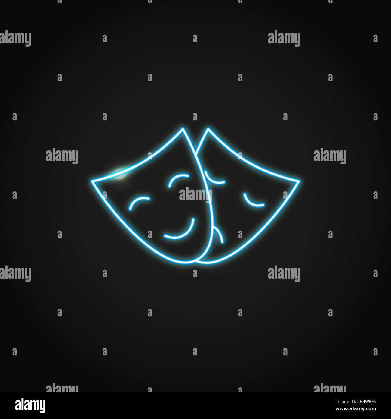 Neon bipolar disorder icon in line style. Smiling and sad theatre masks ...