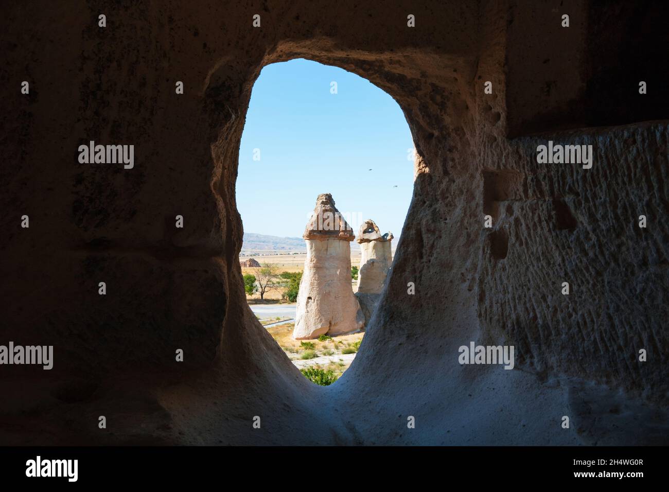 Cappadocia view from the inside of a fairy chimney or peri bacasi ...