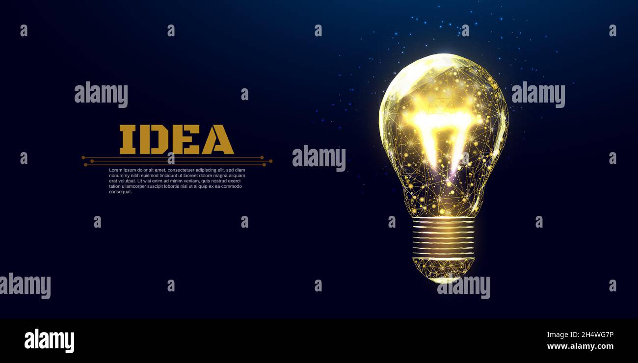 Wireframe polygonal lightbulb. Internet technology network, business ...
