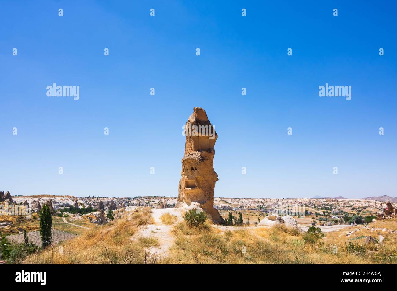 Fairy Chimneys around the Goreme town in Cappadocia Turkey. Peri ...