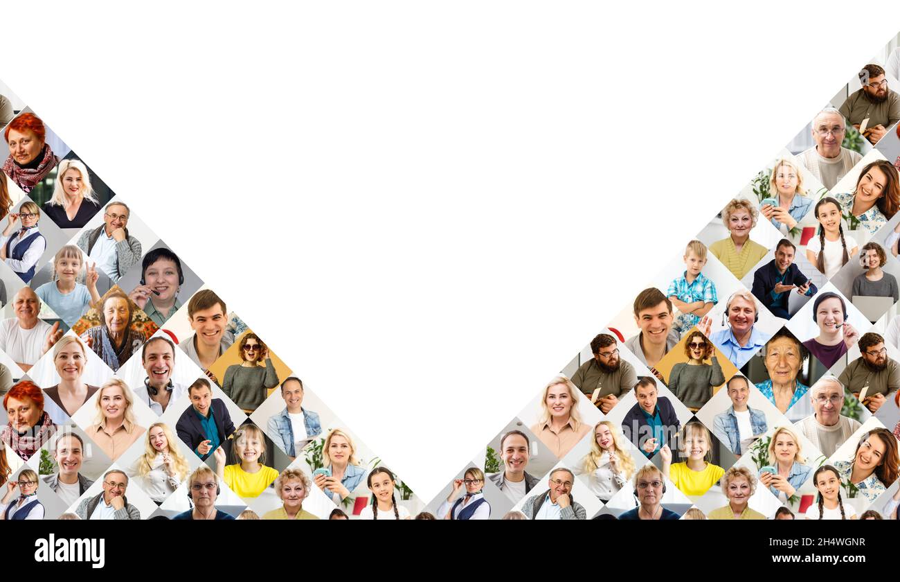 Hundreds of multiracial people crowd portraits headshots collection ...