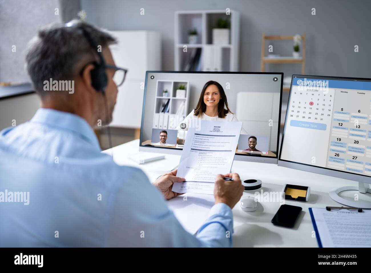 Virtual Job Interview Webcast Using Online Video Conference Stock Photo ...
