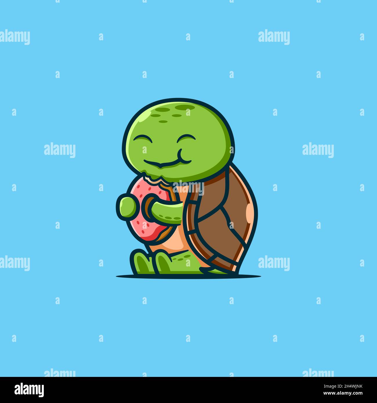 vector illustration. a picture of a cute turtle eating donuts ...