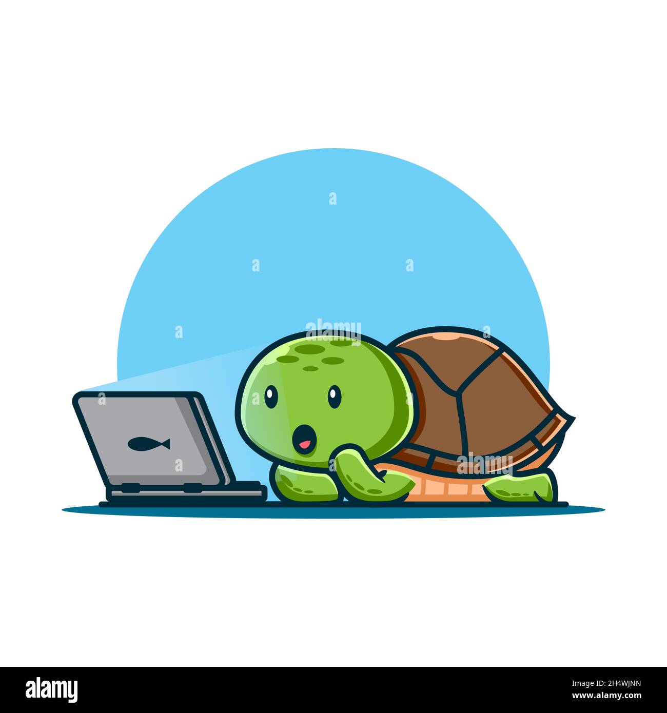 vector illustration.a cute turtle watching a movie on the computer ...