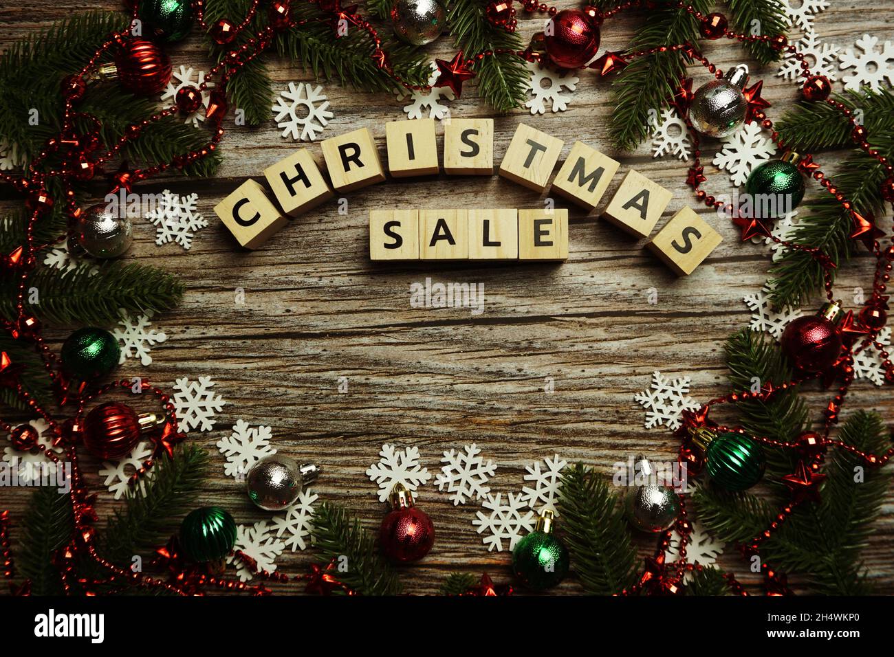 Christmas Sale alphabet letter on wooden cubes with Christmas ...