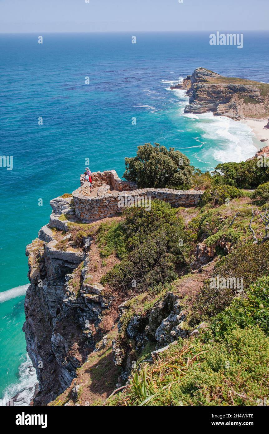 Two tourists at a lookout in Table Mountain National Park in the Cape ...