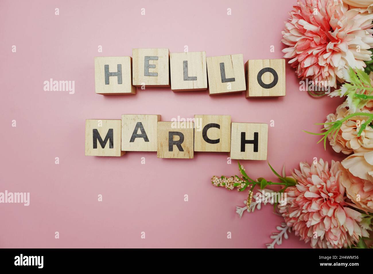 Hello March alphabet letter with space copy on pink background Stock ...