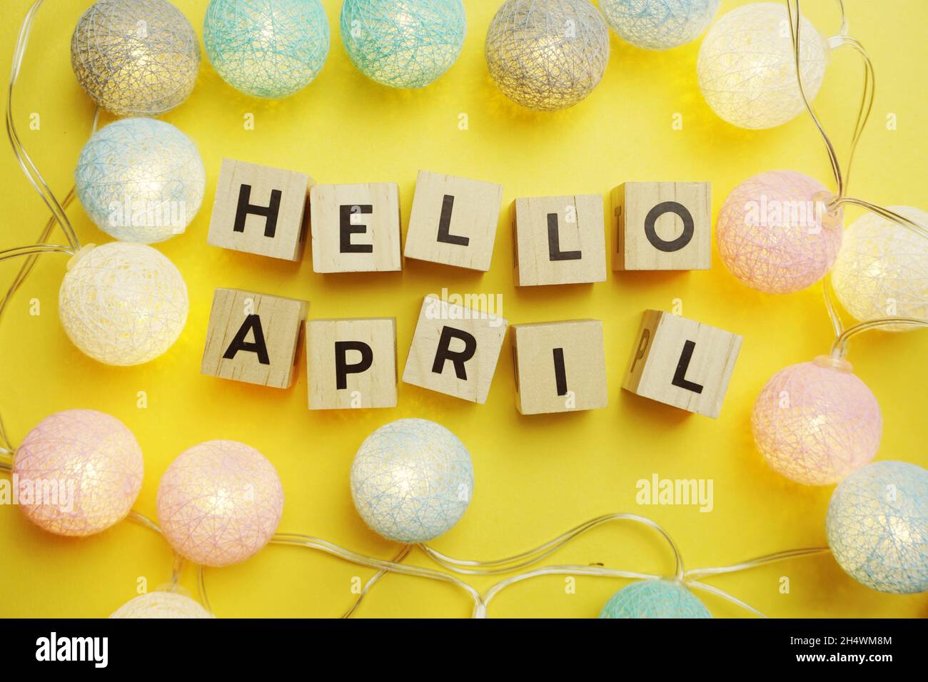Hello April alphabet letter with LED Cotton ball Decoration on yellow ...