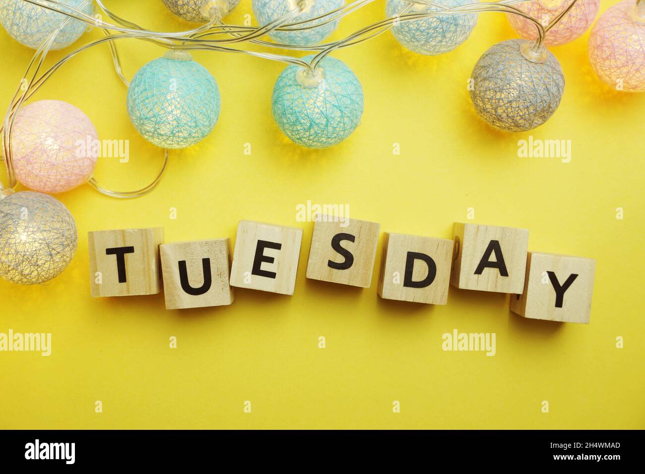 Tuesday alphabet letter with LED Cotton ball Decoration on yellow ...
