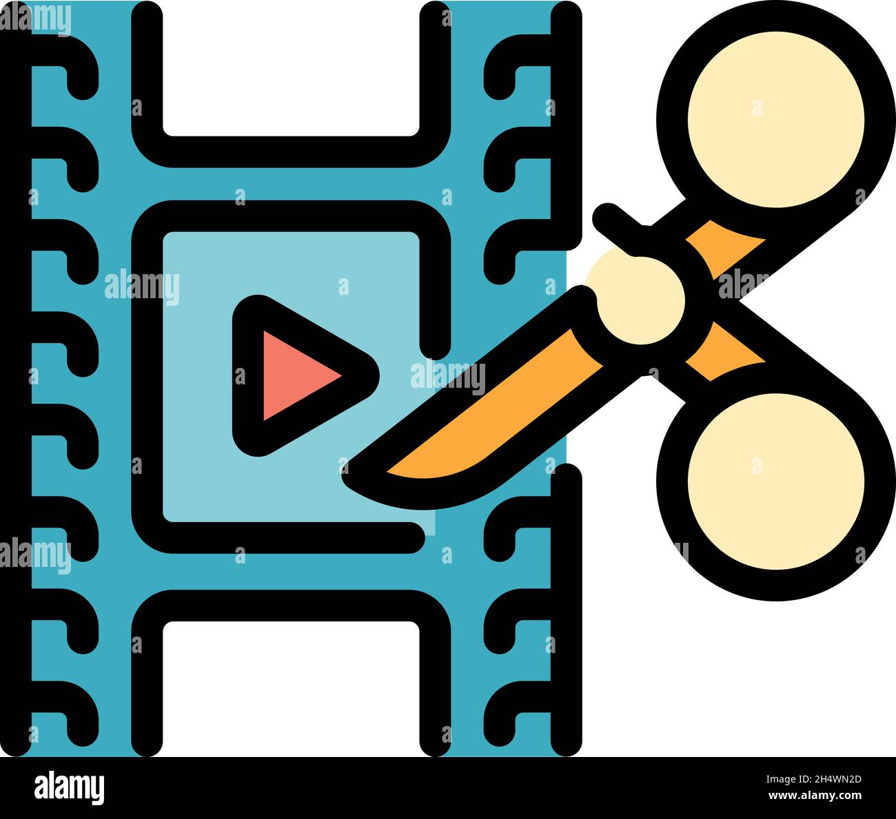 Cutting video icon. Outline cutting video vector icon color flat ...
