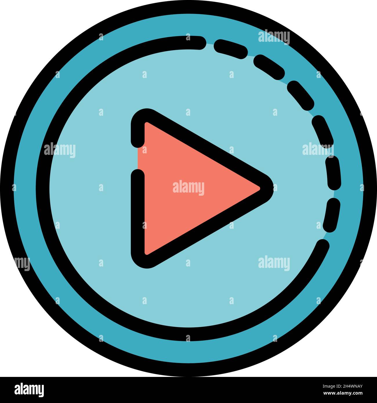Play button icon. Outline play button vector icon color flat isolated ...