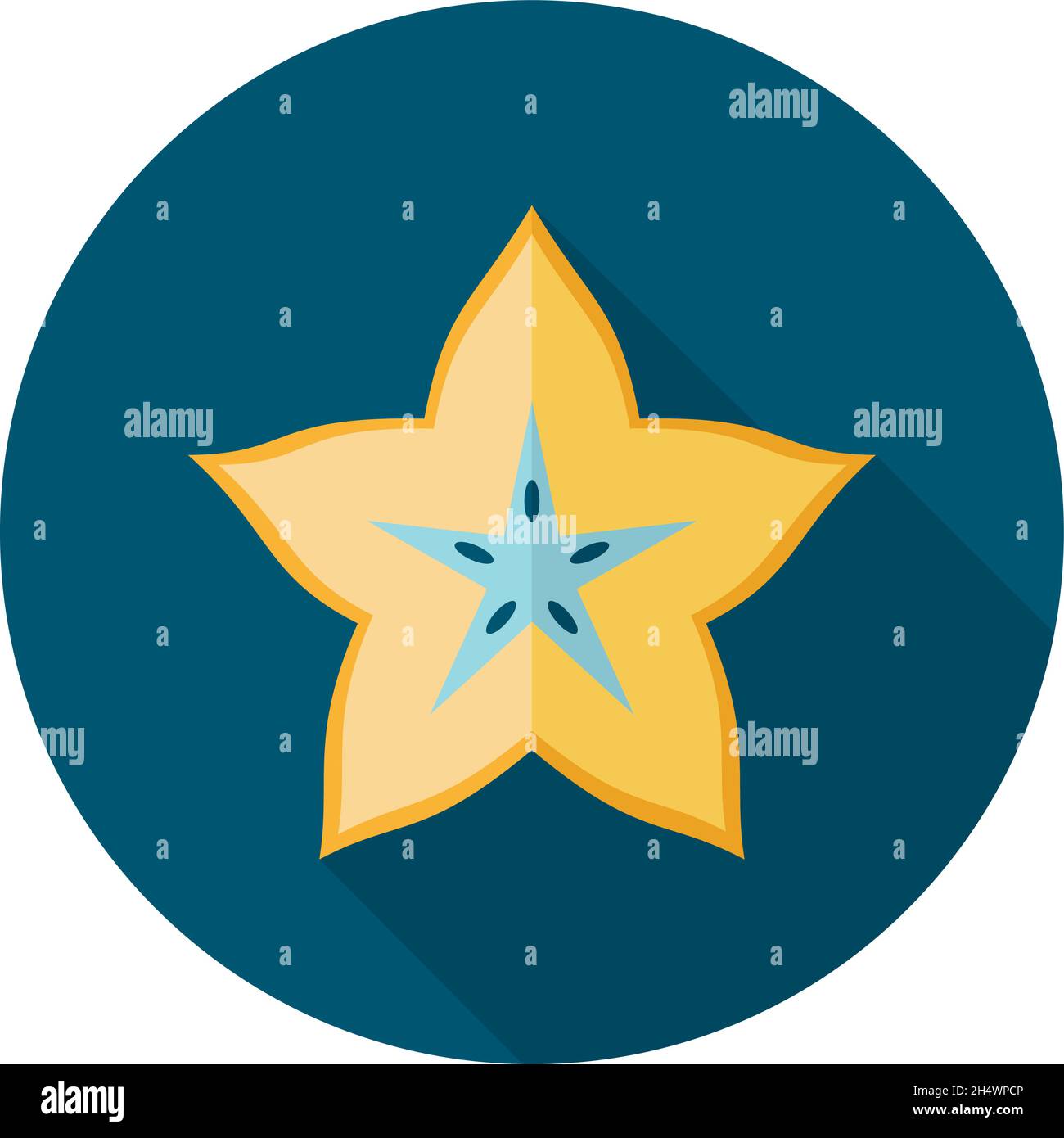 Starfruit Carambola Carom flat icon. Tropical fruit. Vector ...
