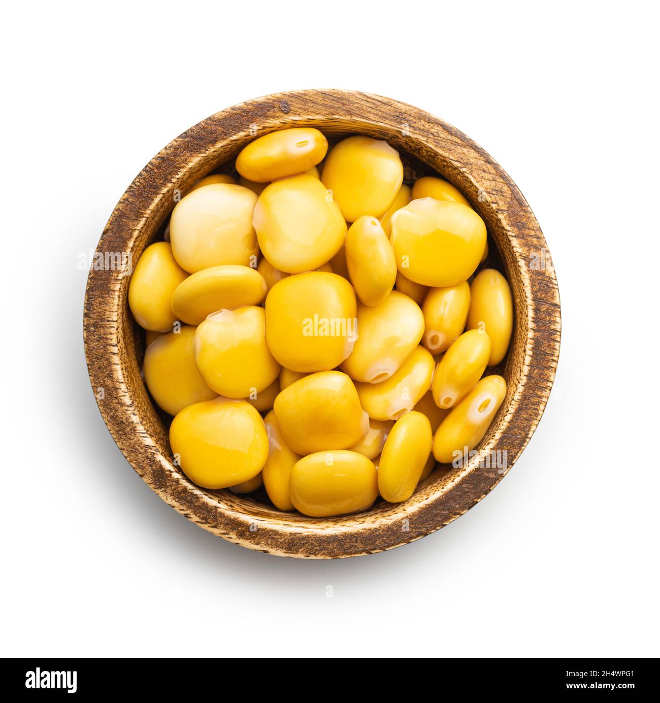 Pickled yellow Lupin Beans in bowl isolated on white background Stock ...