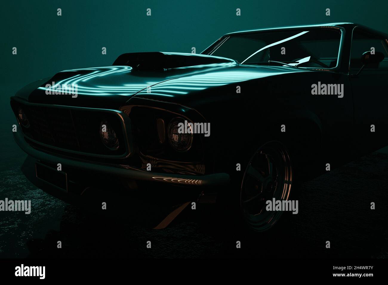 American muscle car in neon commercial lighting setup Stock Photo - Alamy