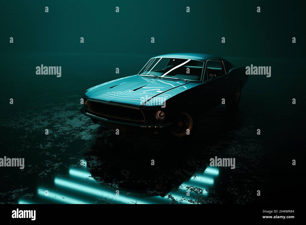 American muscle car in neon commercial lighting setup Stock Photo - Alamy