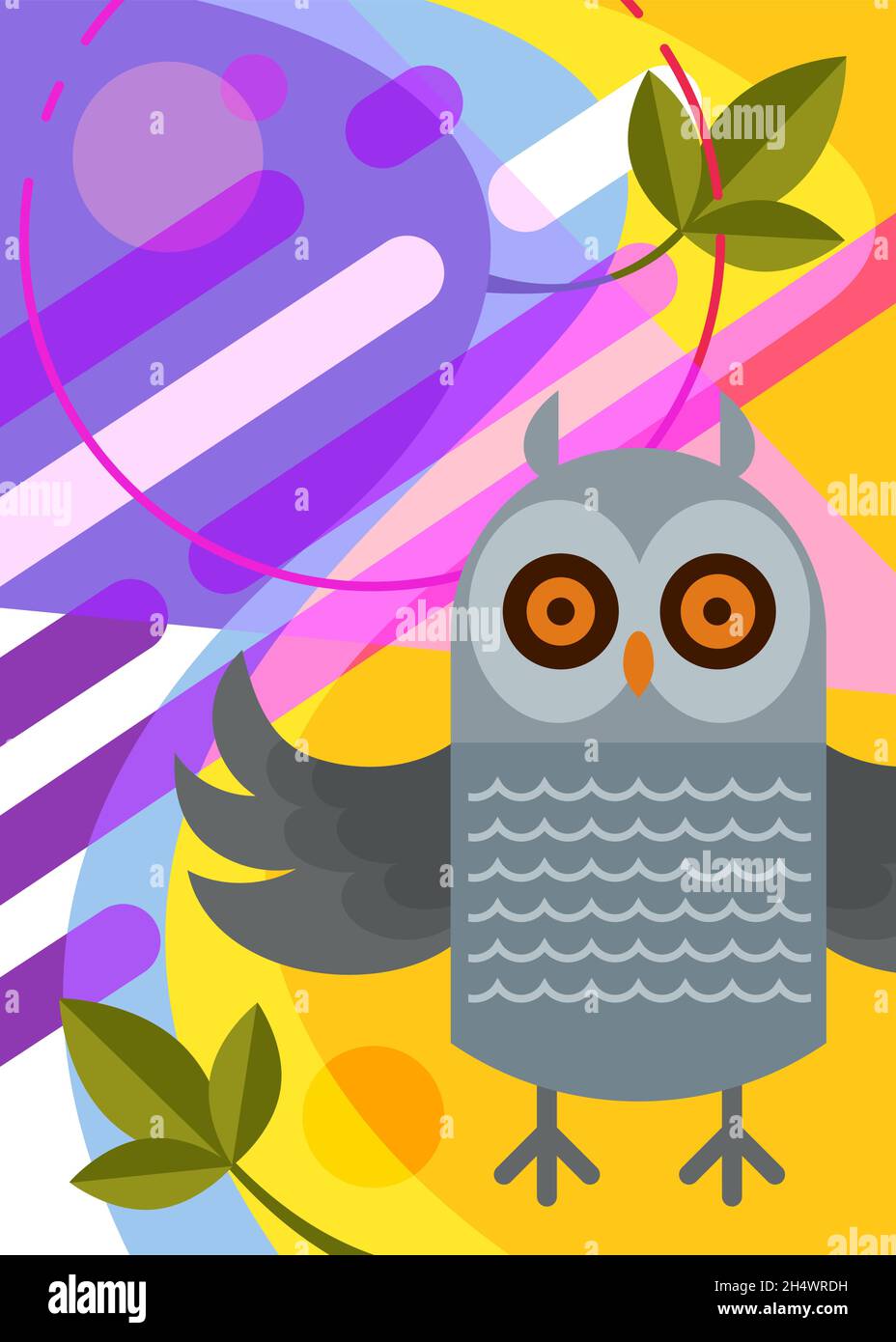 Poster with gray owl. Placard design in flat style Stock Vector Image ...