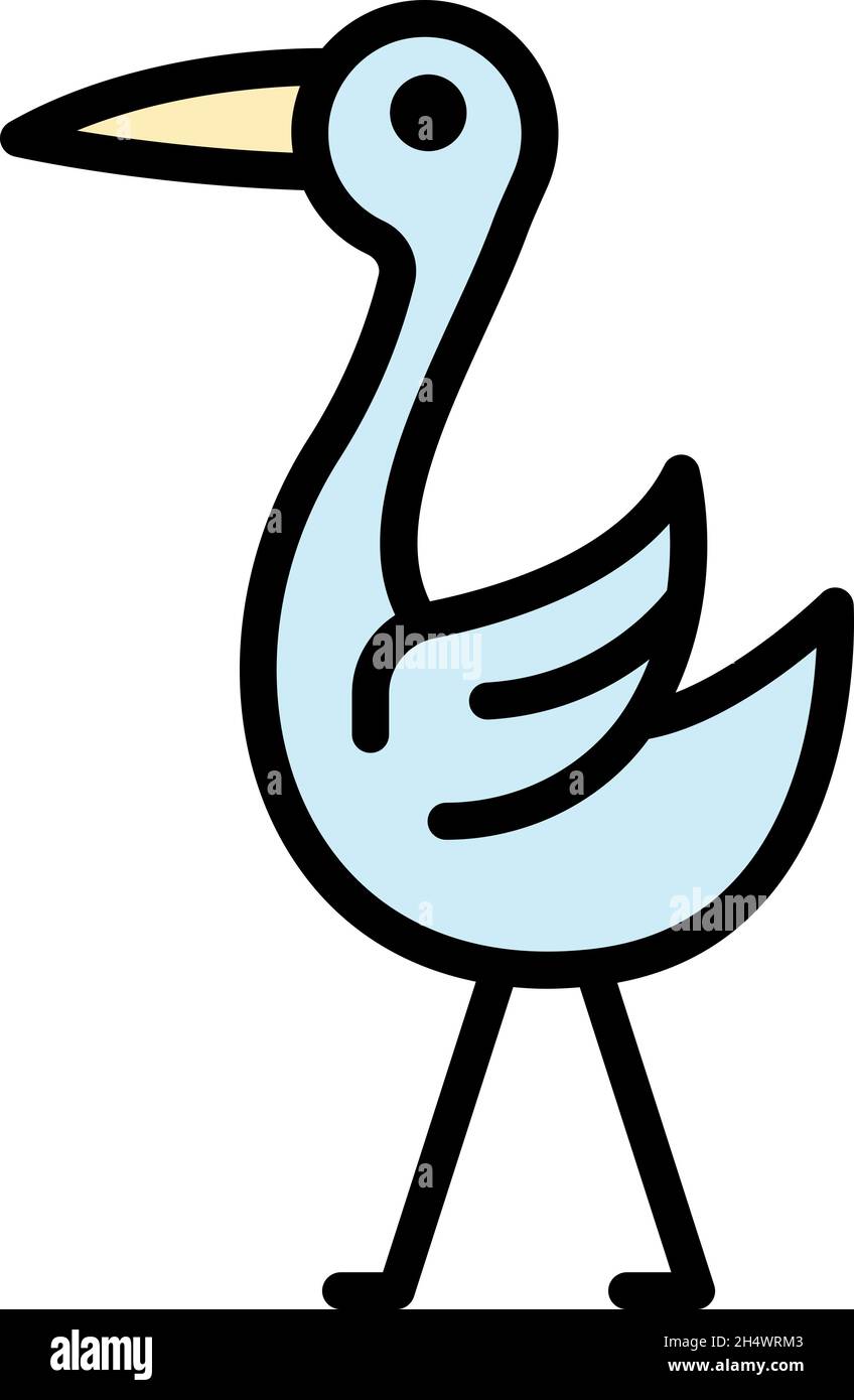 Standing stork icon. Outline standing stork vector icon color flat ...