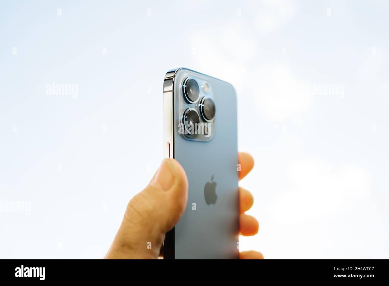 Close-up of new latest Apple Computers iPhone 13 pro with all three ...