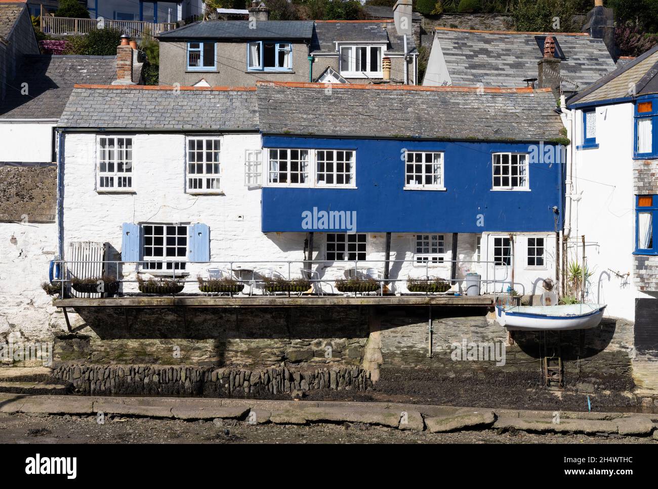 Polperro Cornwall UK; Colourful houses in Polperro harbour, Cornwall ...