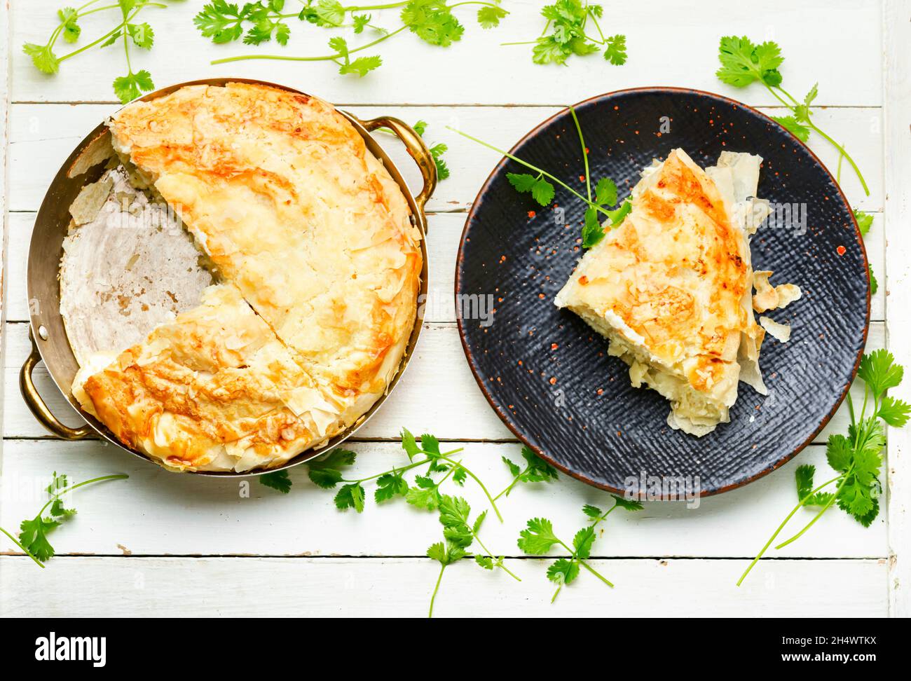 Filo dough pie with cheese and cottage cheese Stock Photo - Alamy