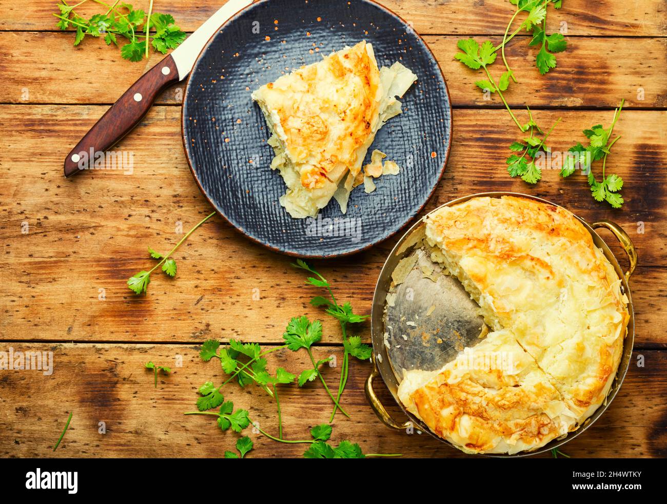Filo dough pie with cheese and cottage cheese Stock Photo - Alamy