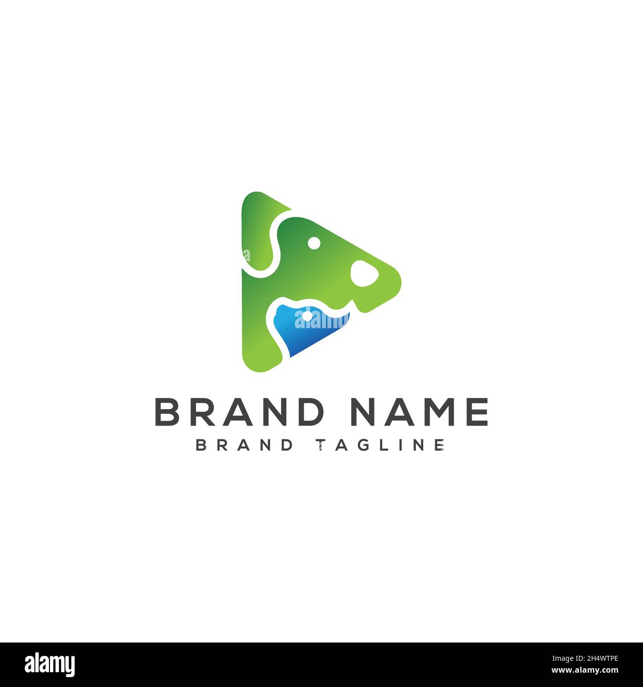vector illustrations. logo shape like a play button of pet cat and dog ...