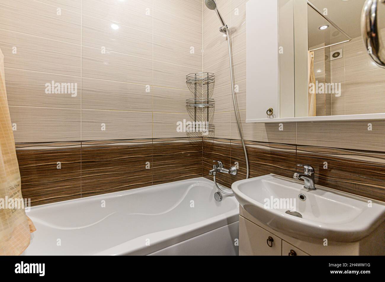 Russia, Moscow- May 03, 2020: interior bathroom, sink, decor elements ...